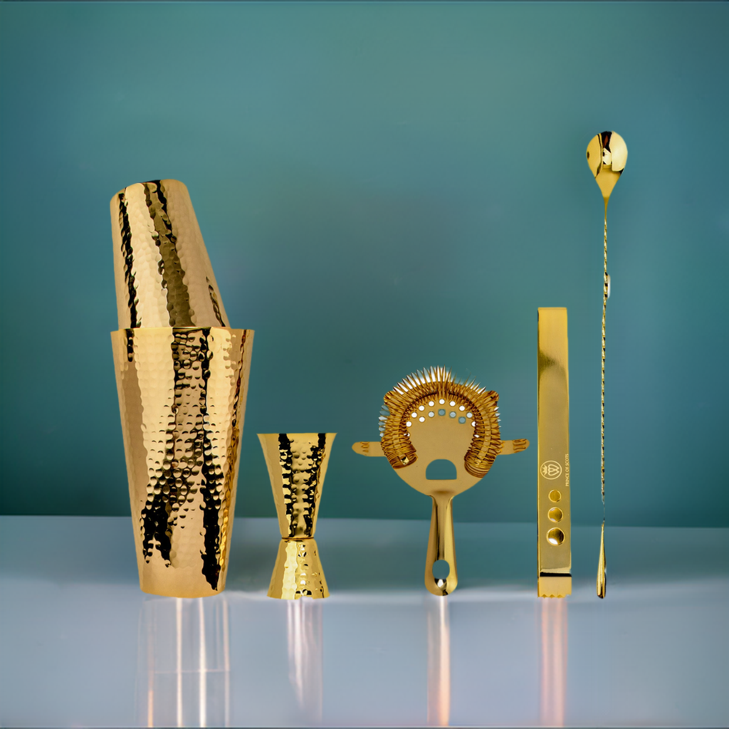 24K Gold Plate Hammered Copper Cocktail Shaker Set – Prince of Scots