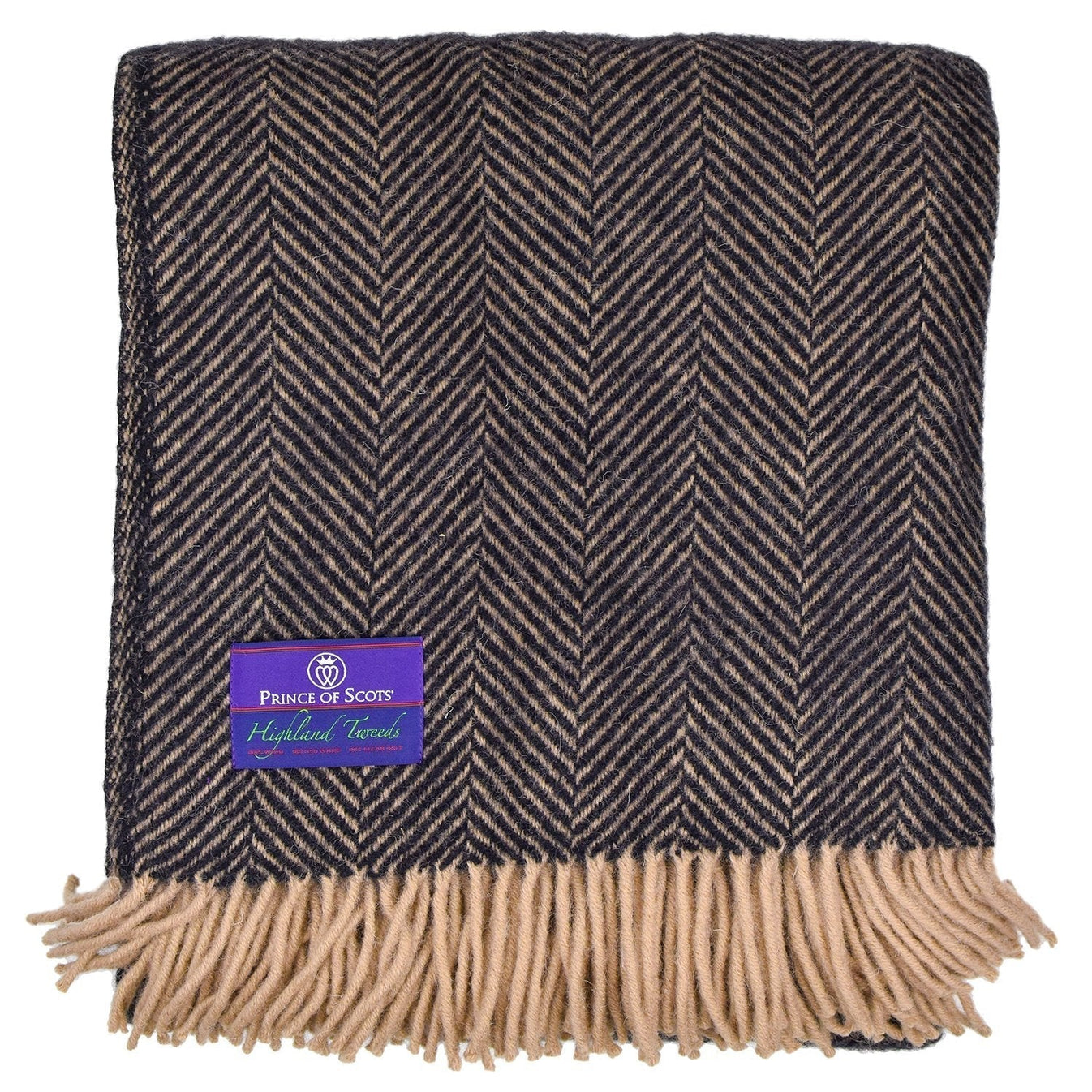 Highland Tweeds Herringbone Pure New Wool Throw ~ Black ~ – Prince of Scots