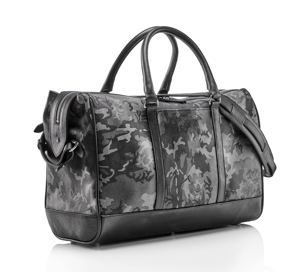 WANDERLUST Leather Weekender ~ Grey Camo – Prince of Scots