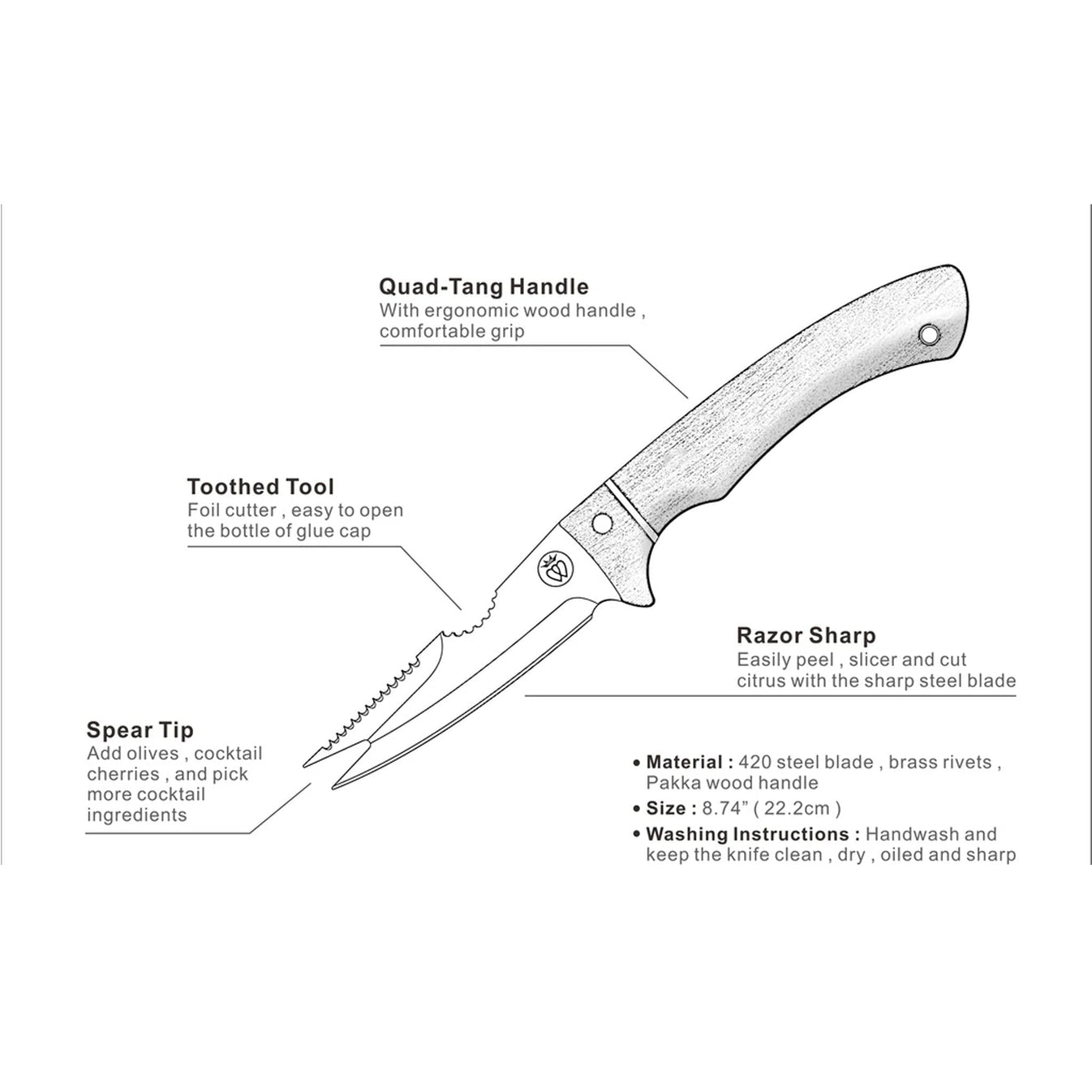 Bartender's Knife | Extra-Large Handle | Premium Steel, Multi-Purpose ...